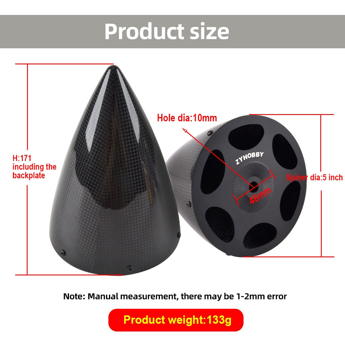 1Pcs 5 Inch 3K RC No Mouth Carbon Fiber Spinner Cone Propeller Cover ...