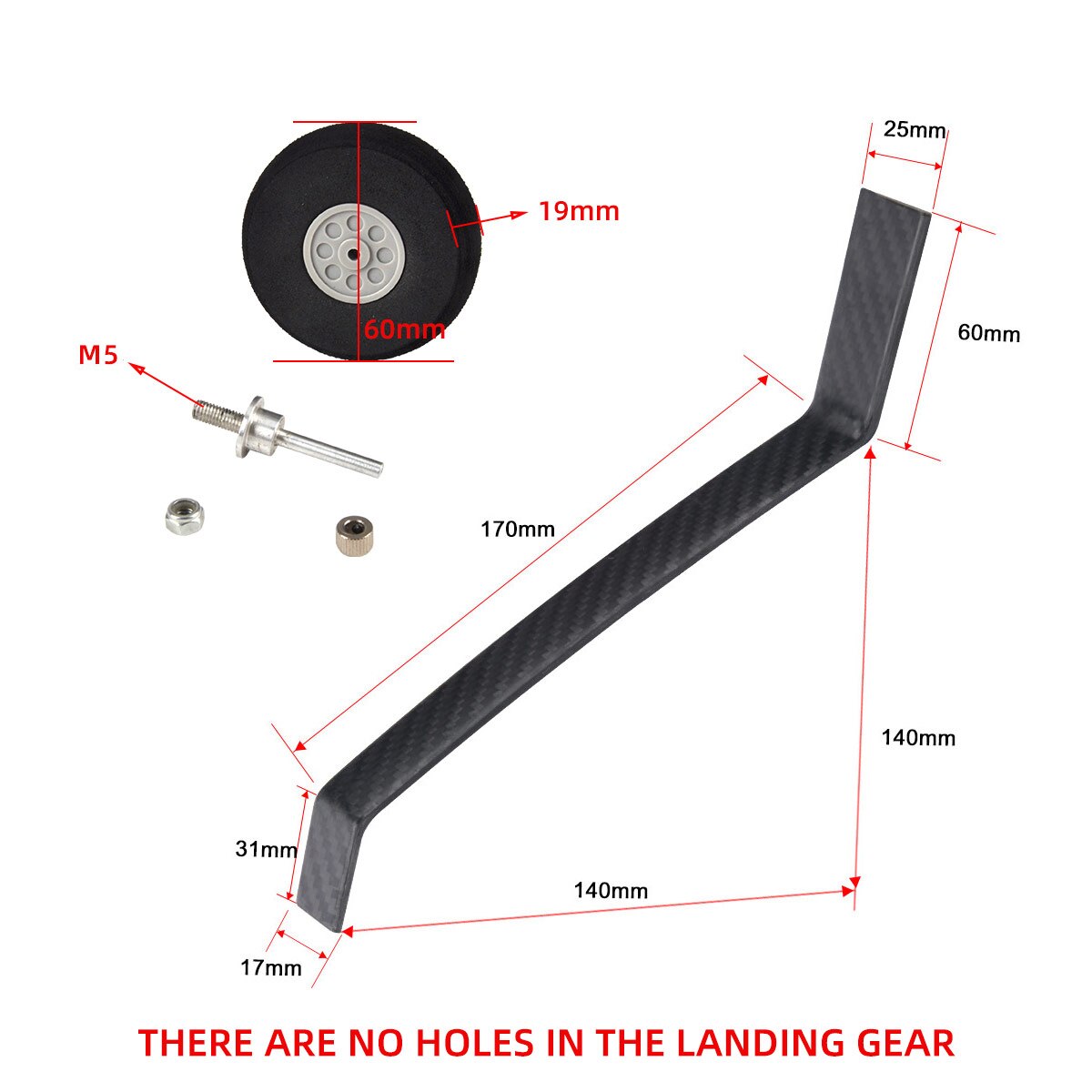 1 Set Carbon Fiber Landing Gear KIT With Tyre Wheel Axles for RC ...